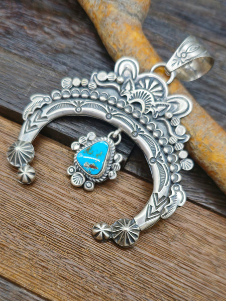 Sterling Silver and Blue Gem Turquoise Naja Pendant by Dean Sandoval ...