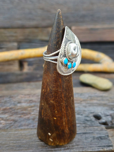 Sterling Silver Cowboy Hat Ring with Turquoise by Bobby Platero Size 6 ...