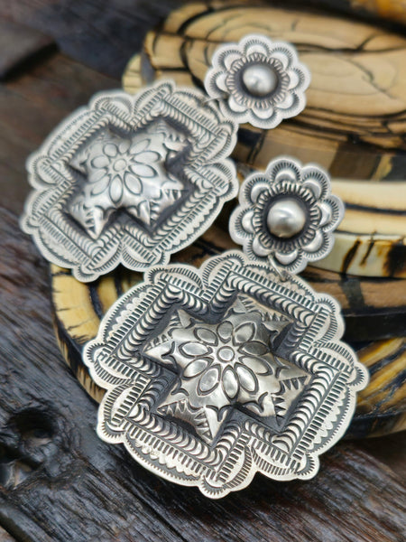 Large Leander Tahe Stamped Cross Earrings – Santa Fe Silver Art