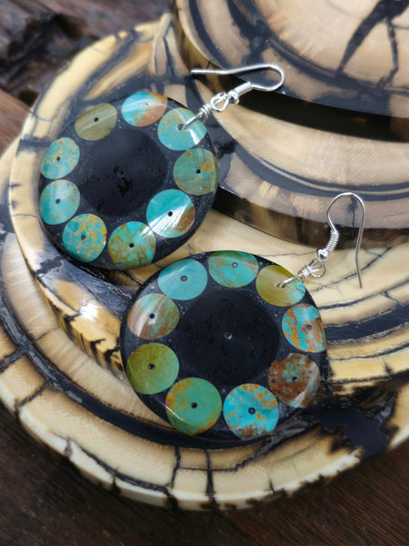 Turquoise and Jet Mosaic Inlay Earrings by Daniel Coriz – Santa Fe ...