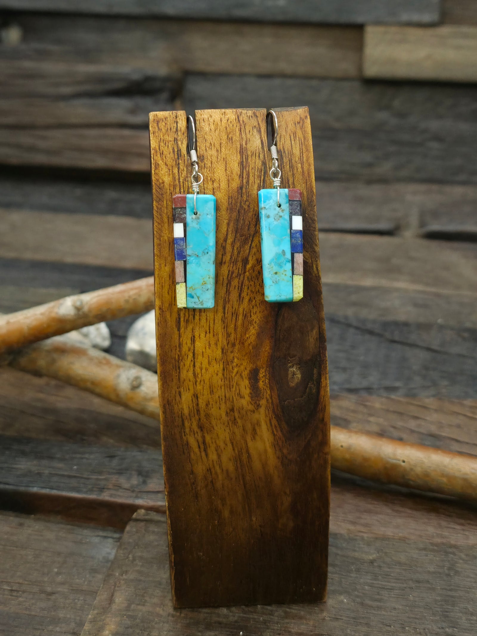 Multi Stone Turquoise Mosaic Inlay Earrings by Mary Tafoya - 2 in. by ...