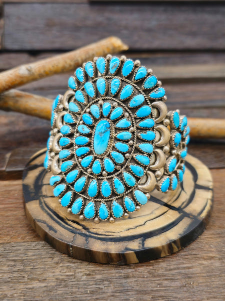 Turquoise and Sterling Silver Cluster Bracelet by Eunice Wilson - 7 in ...
