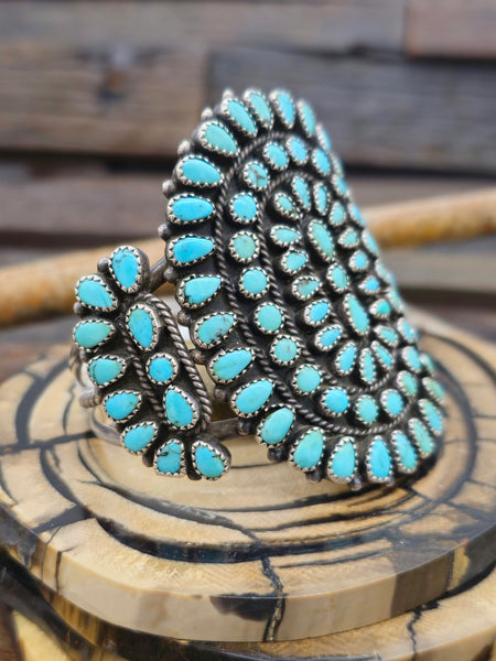 Vintage/Estate Sterling Silver Turquoise Cluster Cuff - 6 1/2 in ...