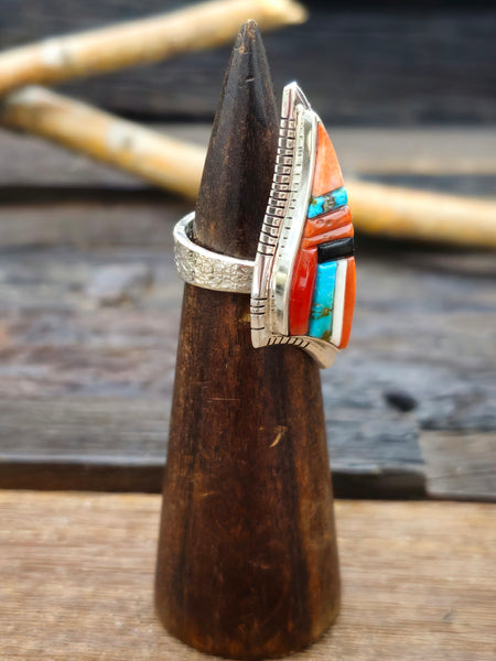 Adjustable Cobblestone Inlay Ring by David Tune – Santa Fe Silver Art